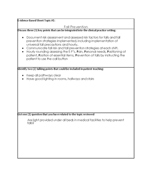 NUS 210 3-2-1 Summary PVS - Evidence Based Sheet Topic #1: Vital Signs ...