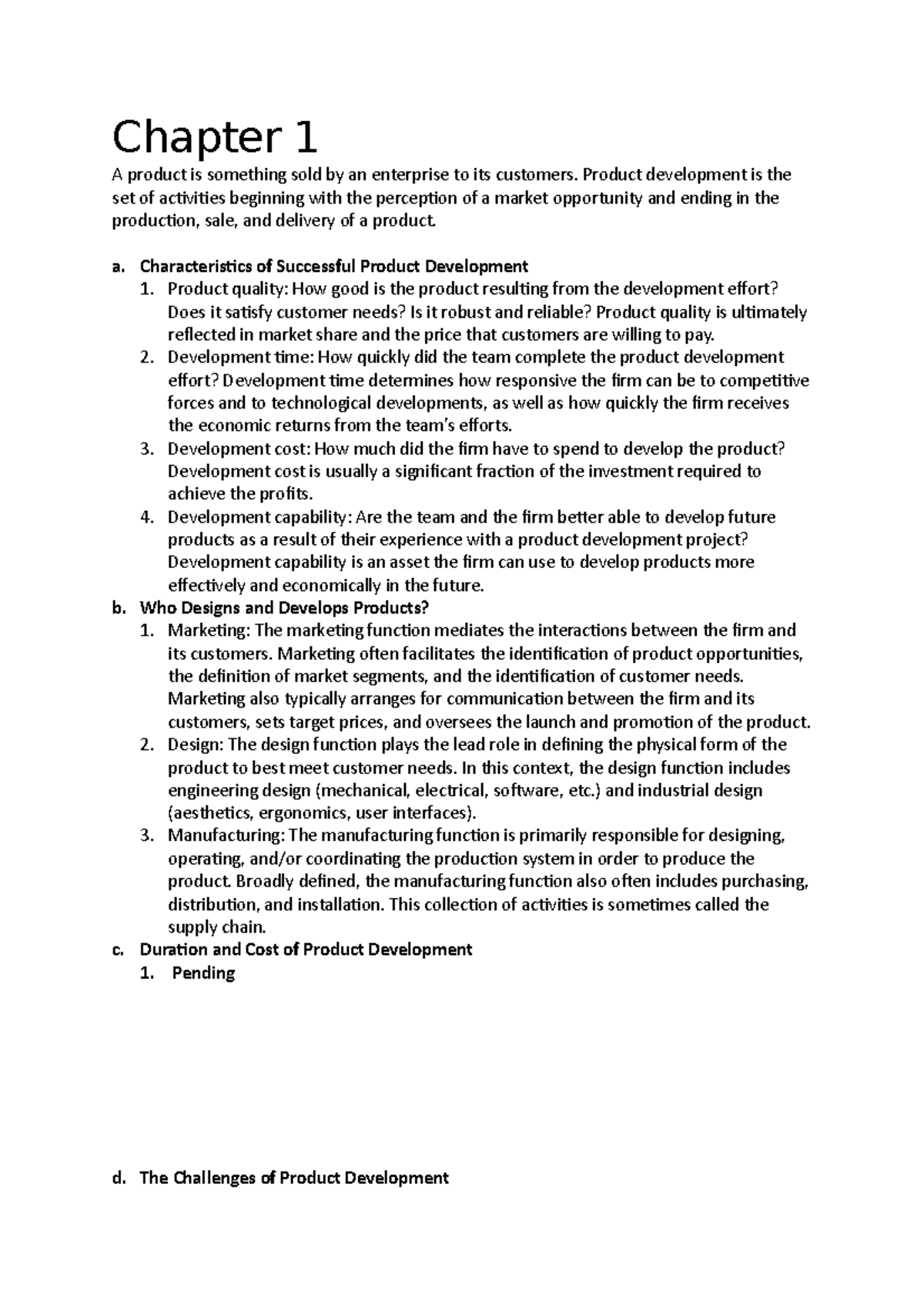 Chapter 1 - Chapter 1 A product is something sold by an enterprise to ...