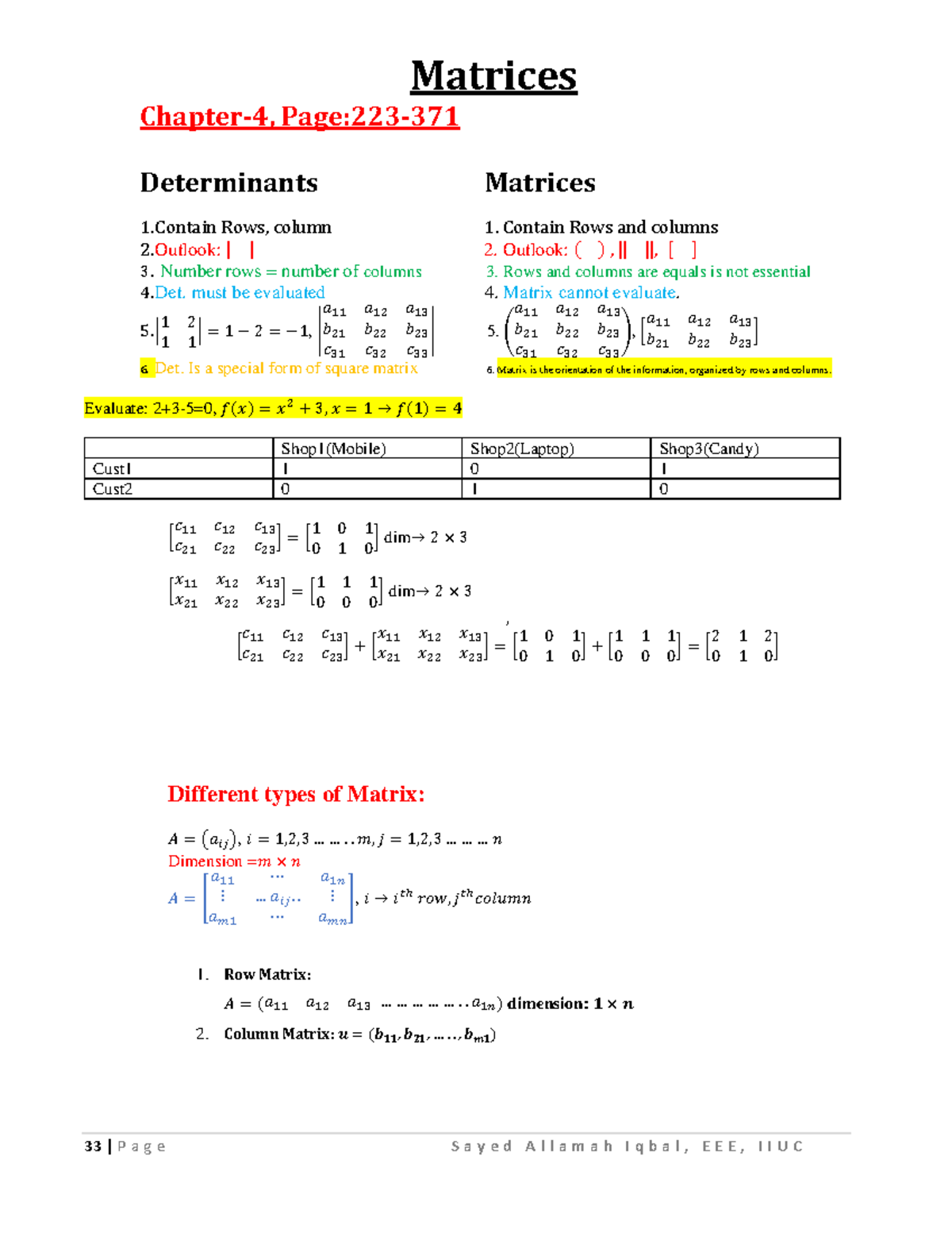 Electrical student Martrix - basic mathematics - IIUC - Studocu