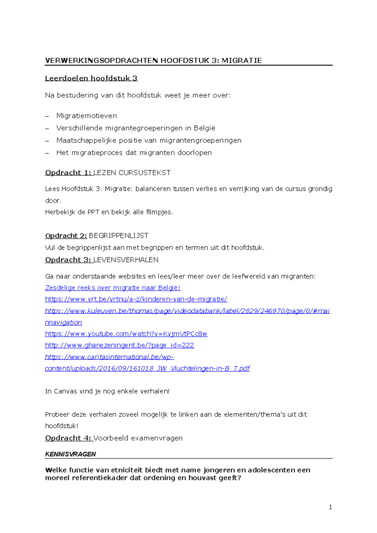 Verwerkingsopdrachten Hoofdstuk 3 - Migratie transculturele hulpverlening 2021-2022 - - Studocu