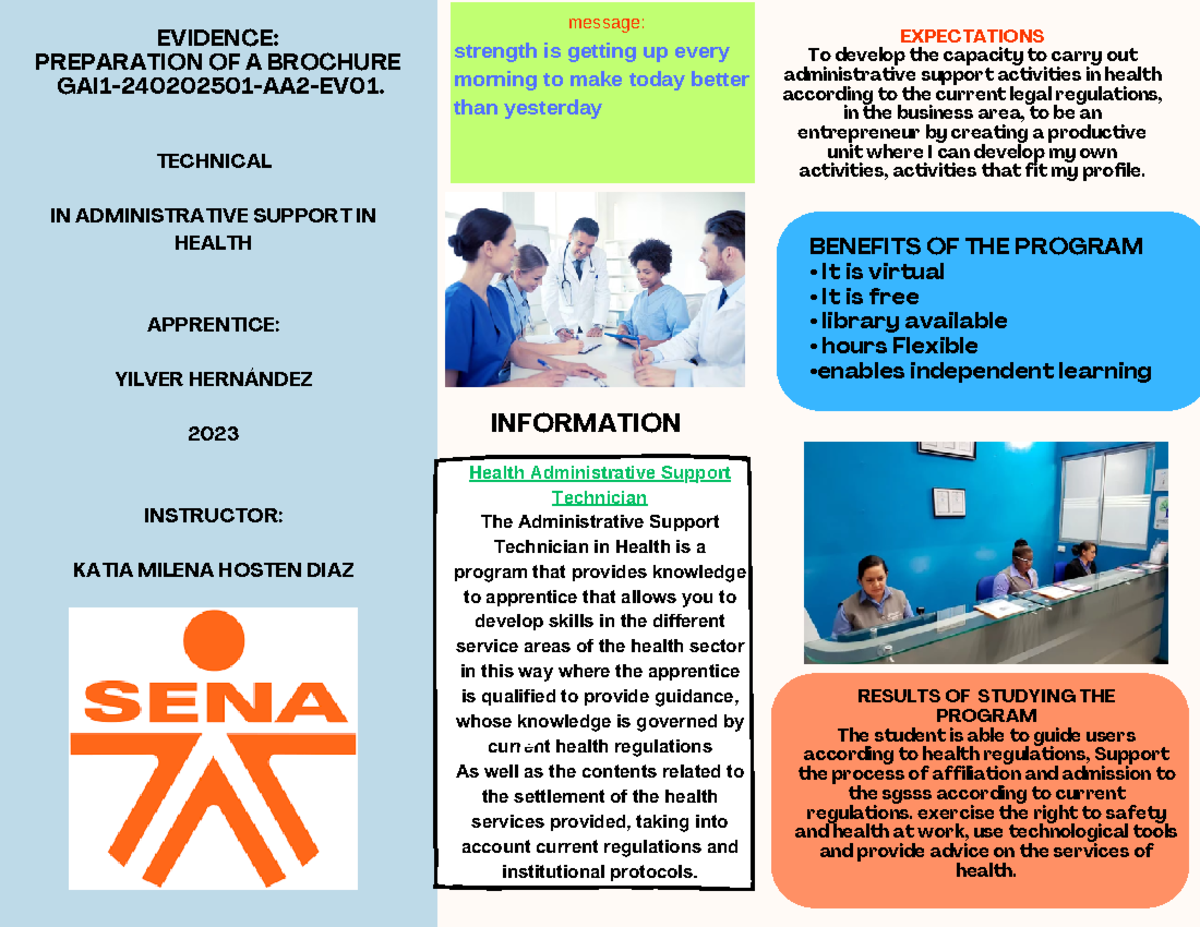 Folleto ingles - sena - Health Administrative Support Technician The Administrative Support ...