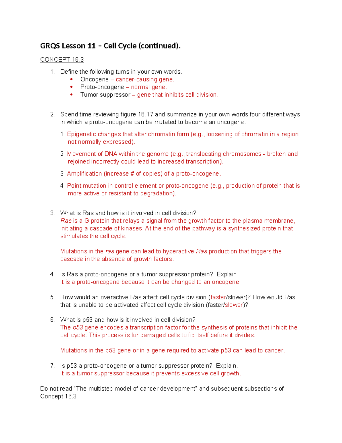 BIOL 103 - Lesson 11 GRQs - GRQS Lesson 11 – Cell Cycle (continued ...