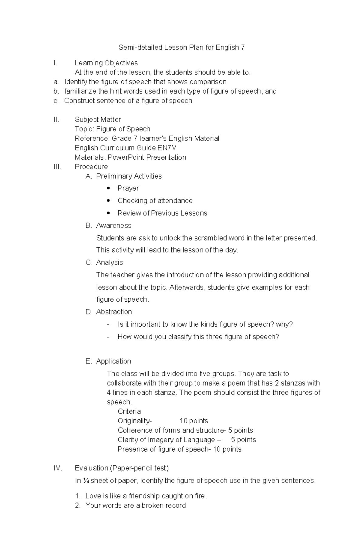 Semi detailed LP for grade 7 - Semi-detailed Lesson Plan for English 7 ...
