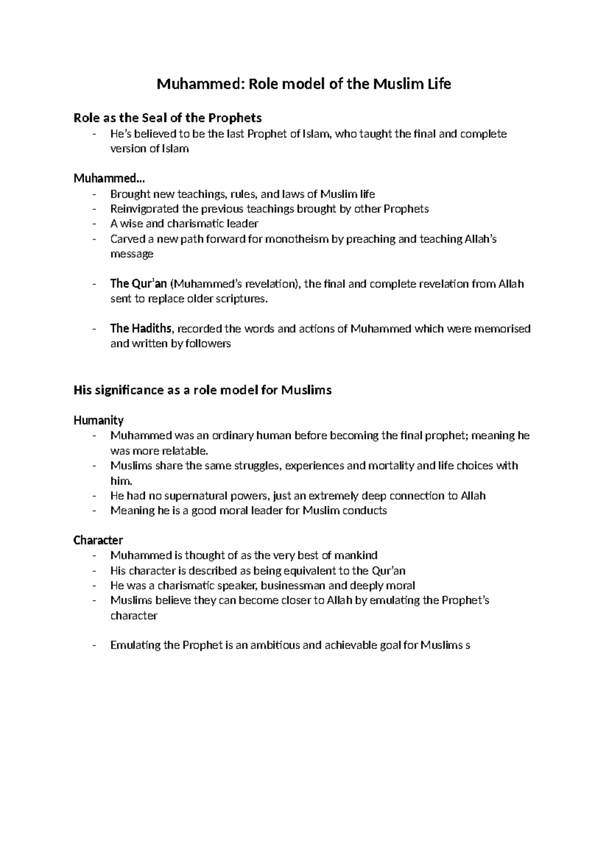 Life and Role of Muhammed - Muhammed: Role model of the Muslim Life ...
