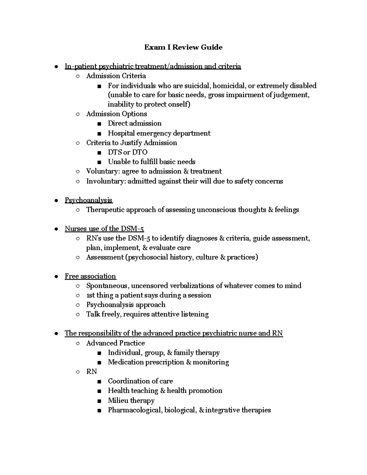 Psych Exam 1 Review - chapter 5 - Exam I Review Guide In-patient ...
