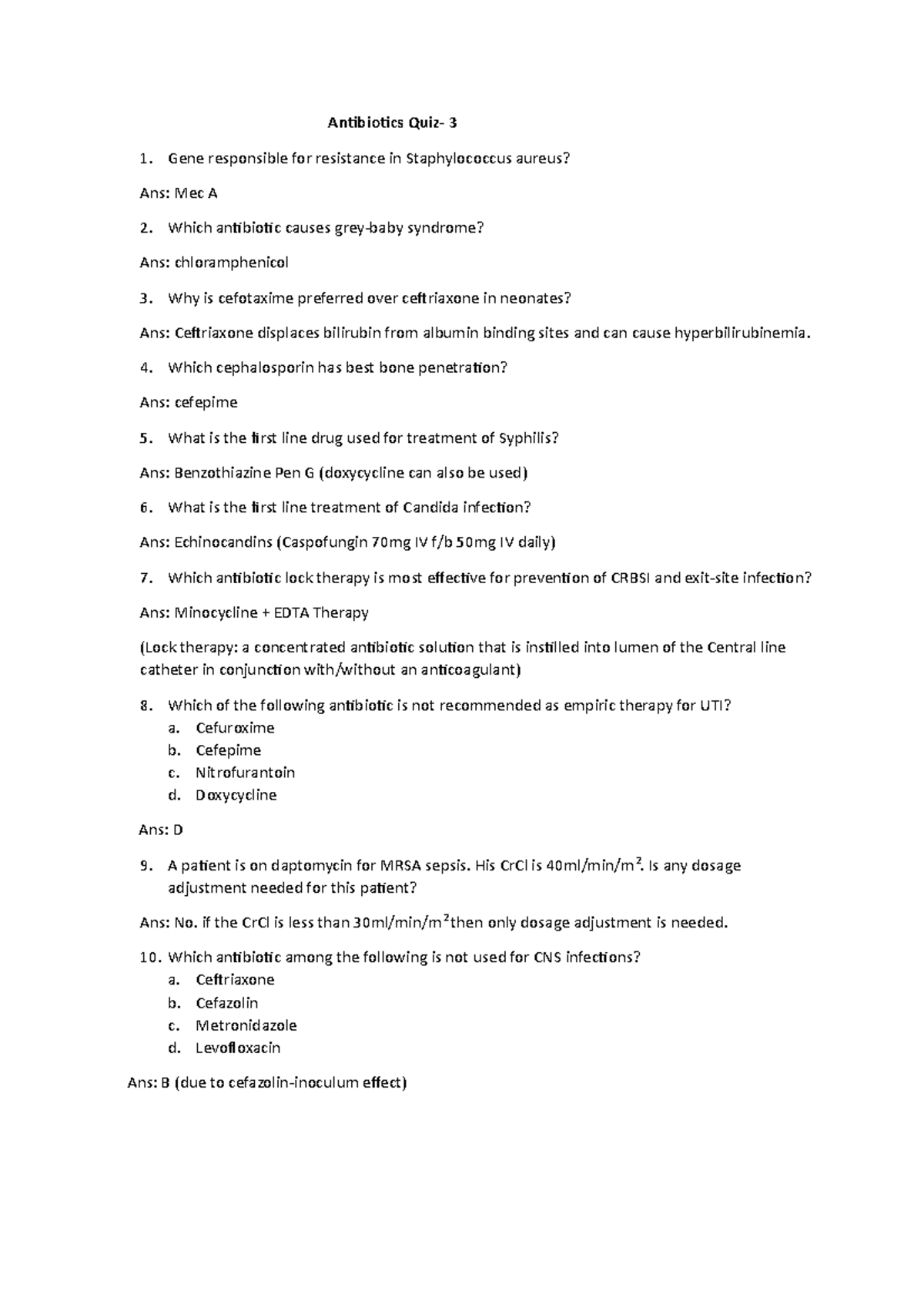 Antibiotics Quiz - Which cephalosporin has best bone penetration? Ans ...