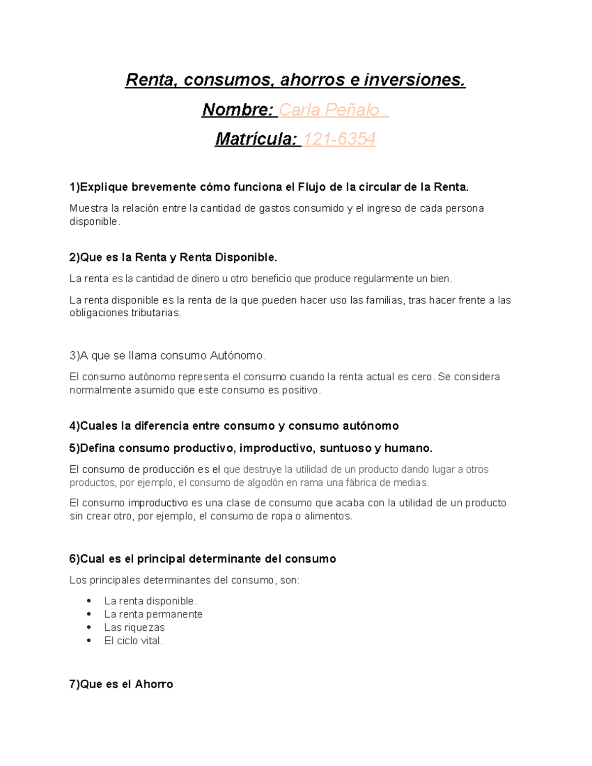 Macroeconomía - Ejercicio Obligatorio - Renta, consumos, ahorros e ...