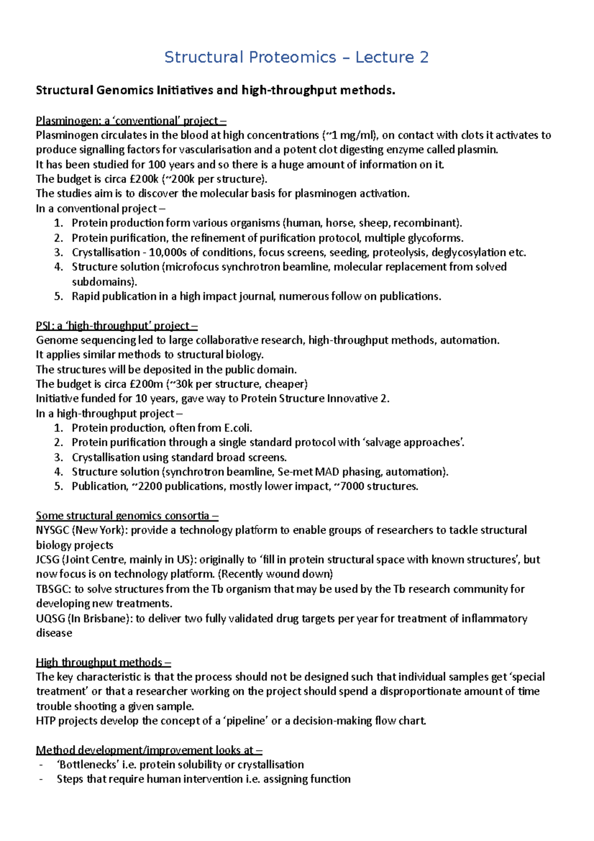 Structural Proteomics Lecture 2 - Structural Proteomics – Lecture 2 ...