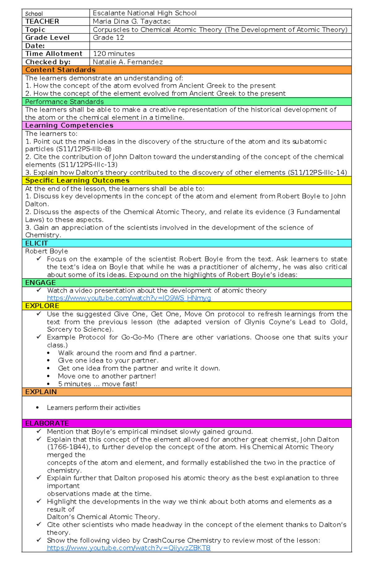 LP- Earth-SCI - School Escalante National High School TEACHER Maria ...