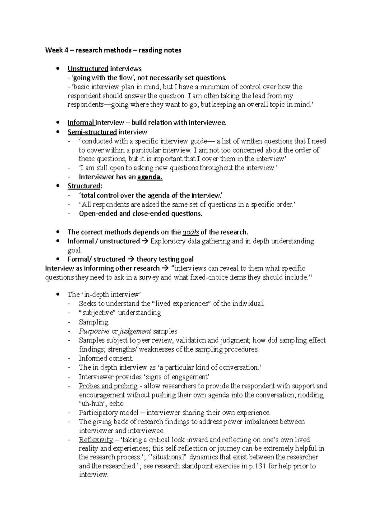 Week 4 – research methods – reading notes - Week 4 research methods ...
