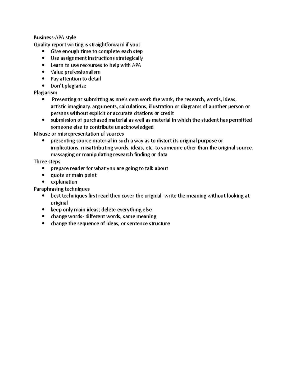 Business APA notes - Business-APA style Quality report writing is ...