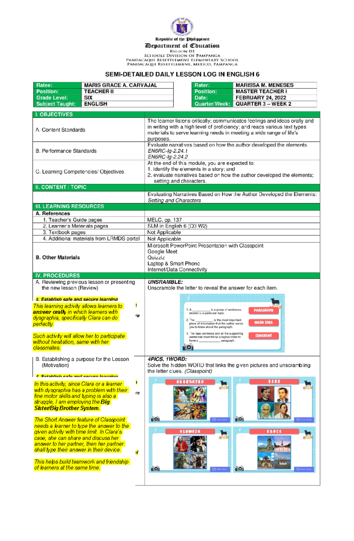 TRF Objective 9 Prompt 1 DLPEnglish 6 - In this activity, since Clara ...