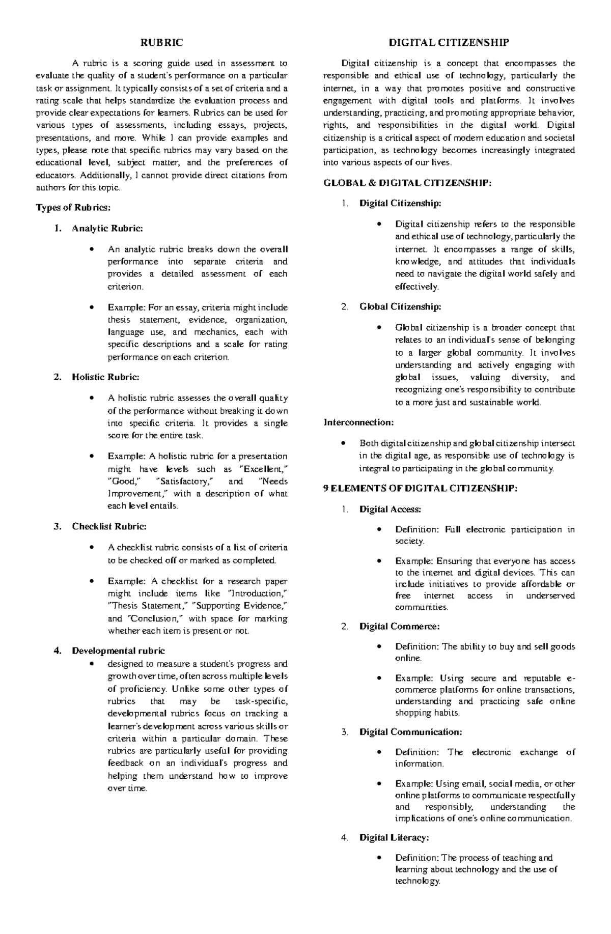 Final-Handouts - RUBRIC A rubric is a scoring guide used in assessment ...