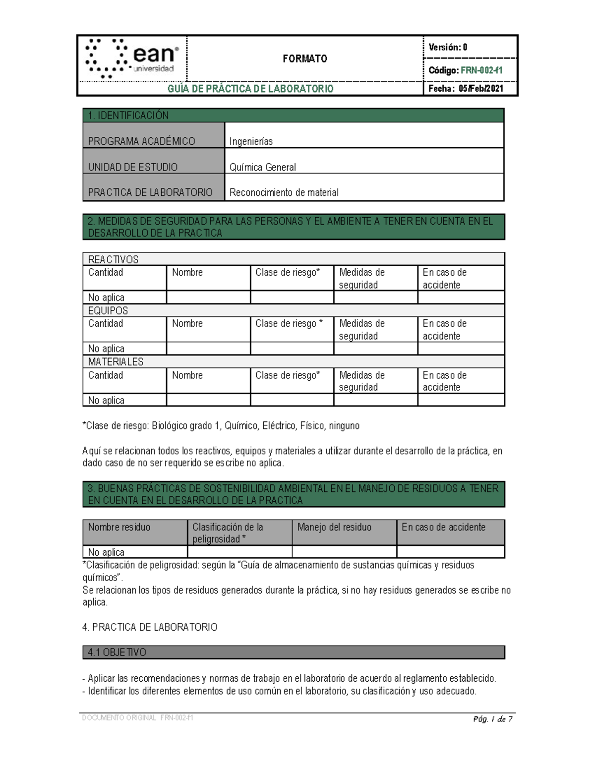 Guía de laboratorio Reconocimiento de material - FORMATO Código: FRN ...