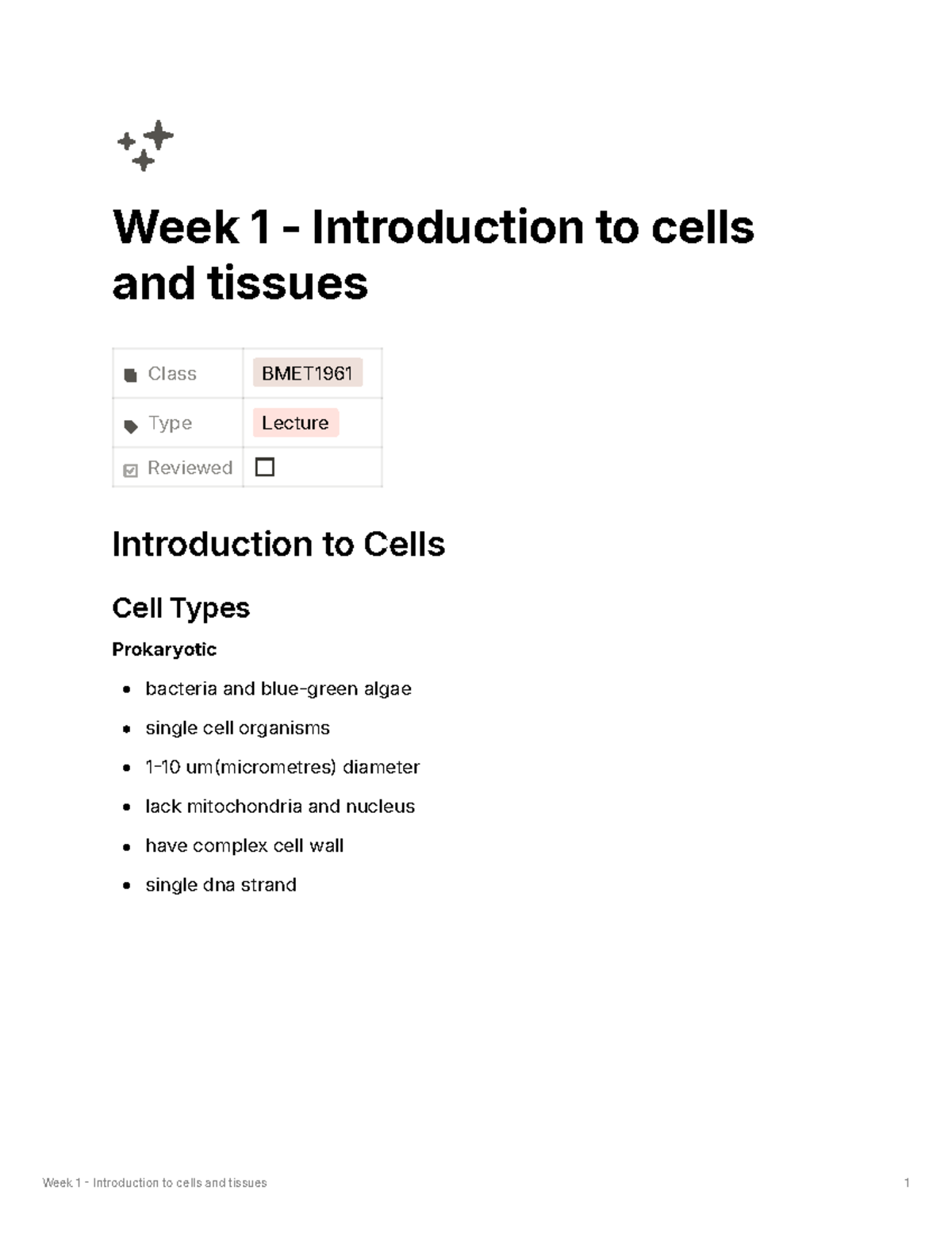 Introduction to cells and tissues - Week 1 - Introduction to cells and ...