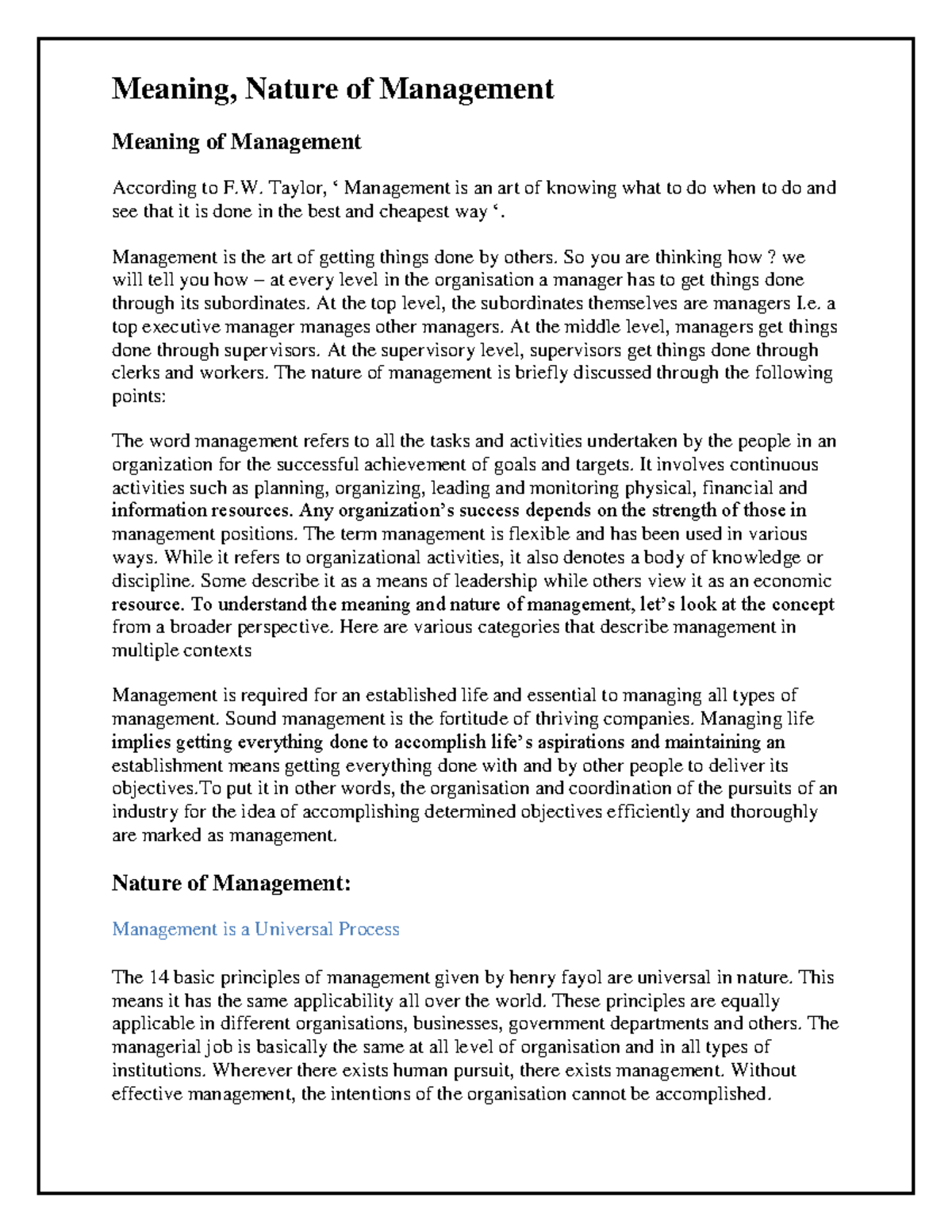 Meaning, Nature of Management (Mcom management concept) - Meaning ...