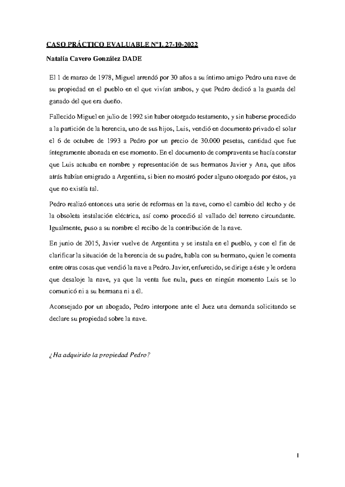 CASO Práctico Evaluable Nº 1. 27-10-2022 - CASO PRÁCTICO EVALUABLE Nº1 ...