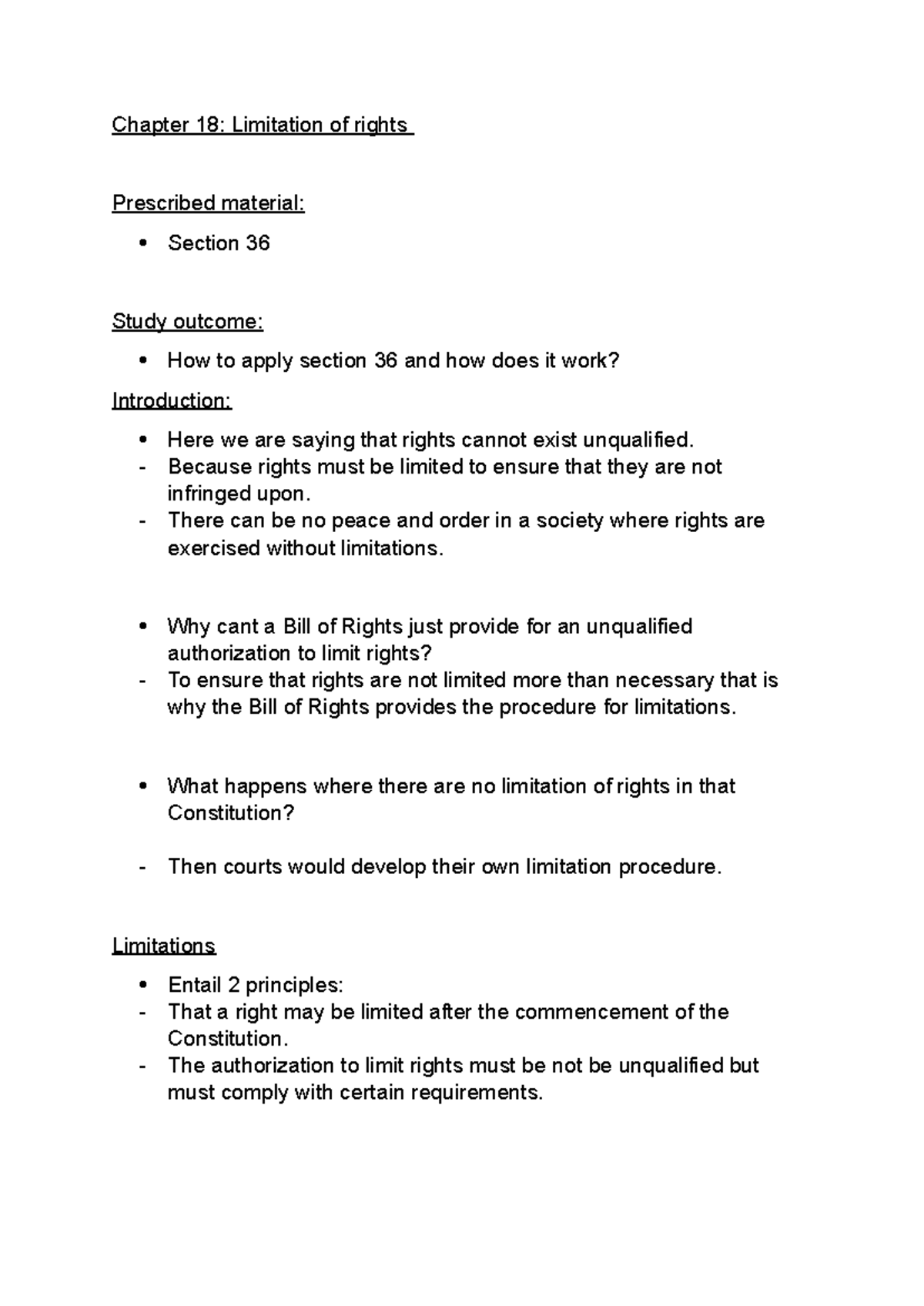 Chapter 18 Limitation of rights complete notes - Chapter 18: Limitation ...