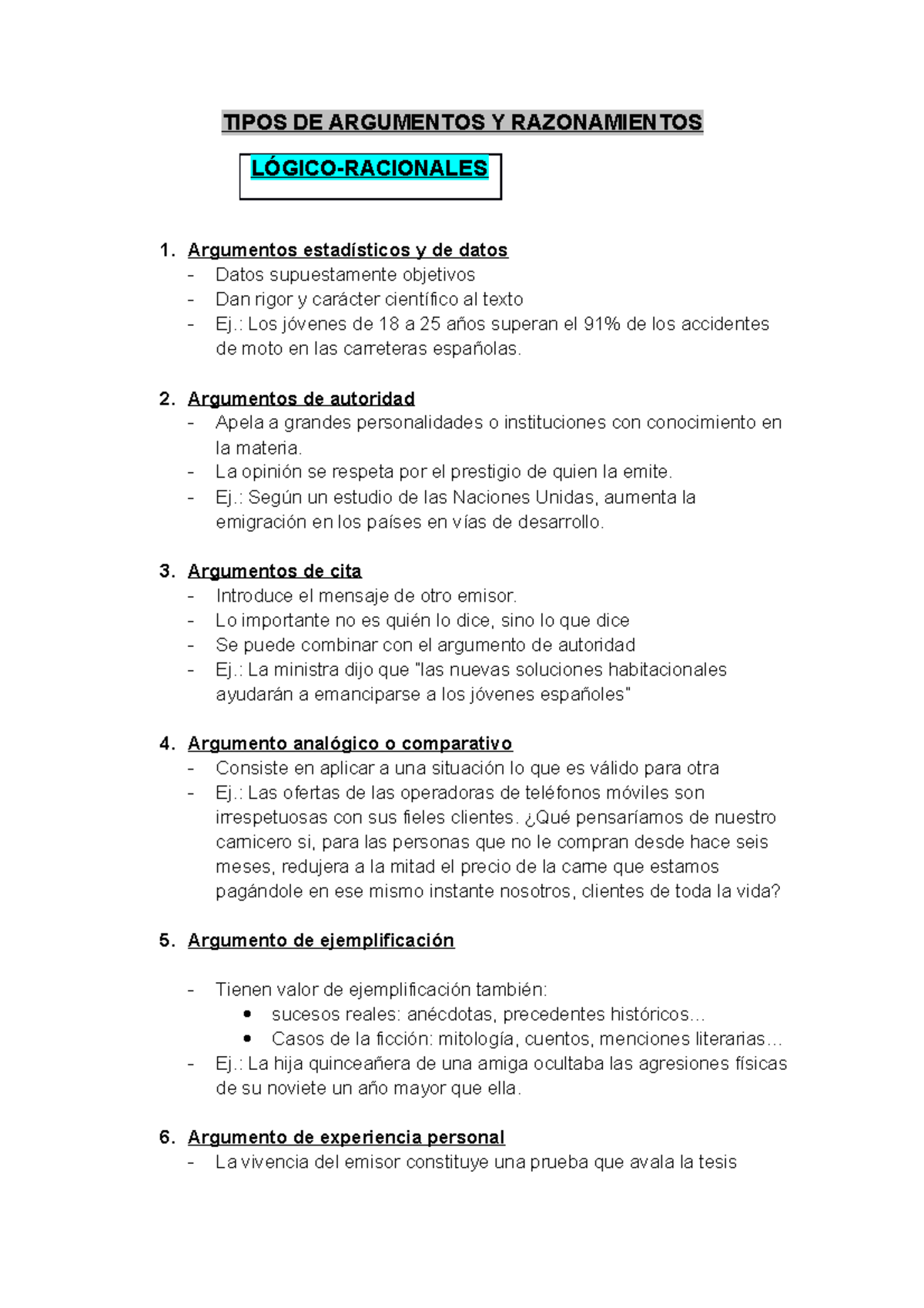 Argumentos - resumenes de muchos tipos de argumento - TIPOS DE ...