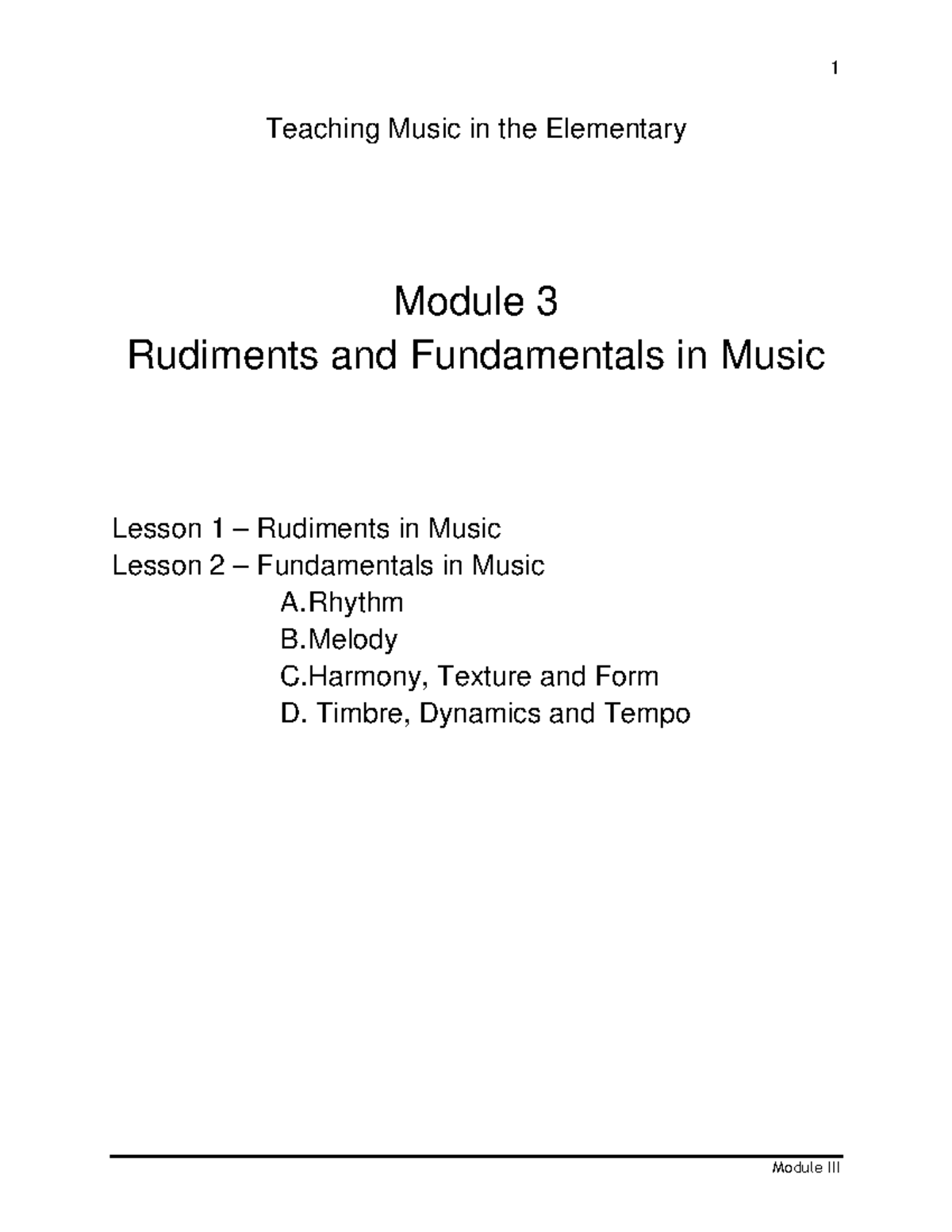 Rhythm Melody 3 - Lecture - Teaching Music in the Elementary Module 3 ...