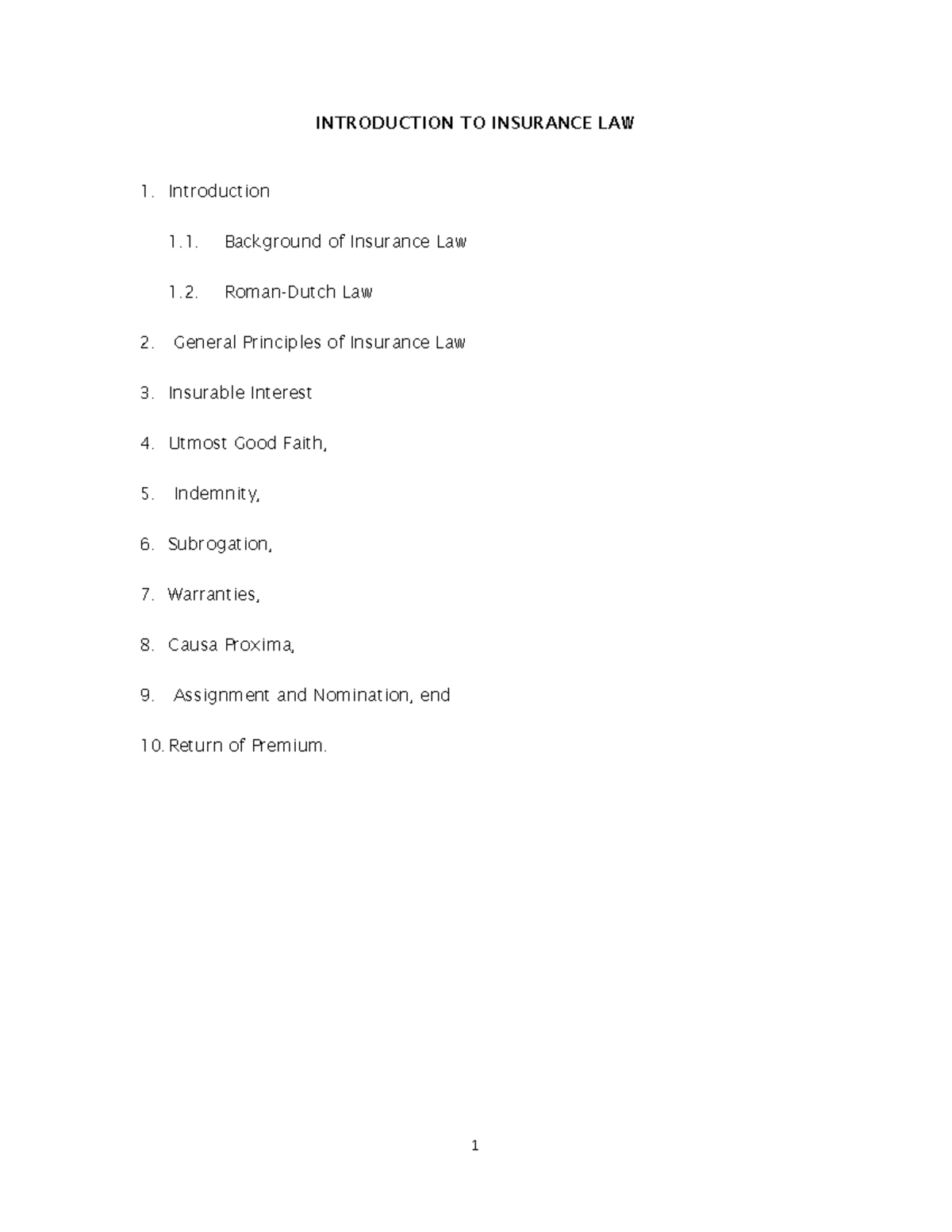 Principles OF Insurance LAW333 - INTRODUCTION TO INSURANCE LAW ...