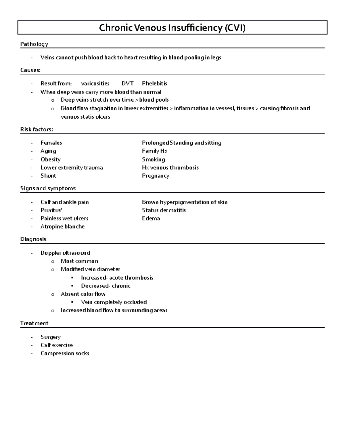Venous DX - Cardio lecture notes- easy breakdown, patho, causes and S/S ...