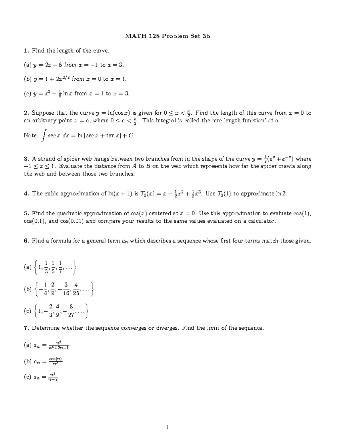 MATH 128 W20 Problem Set 3b - MATH 128 Problem Set 3b 1 the length of ...