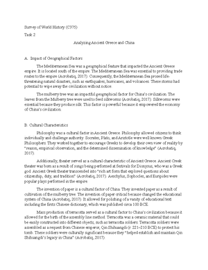 Survey of world history task 2 - C375 - WGU - Studocu