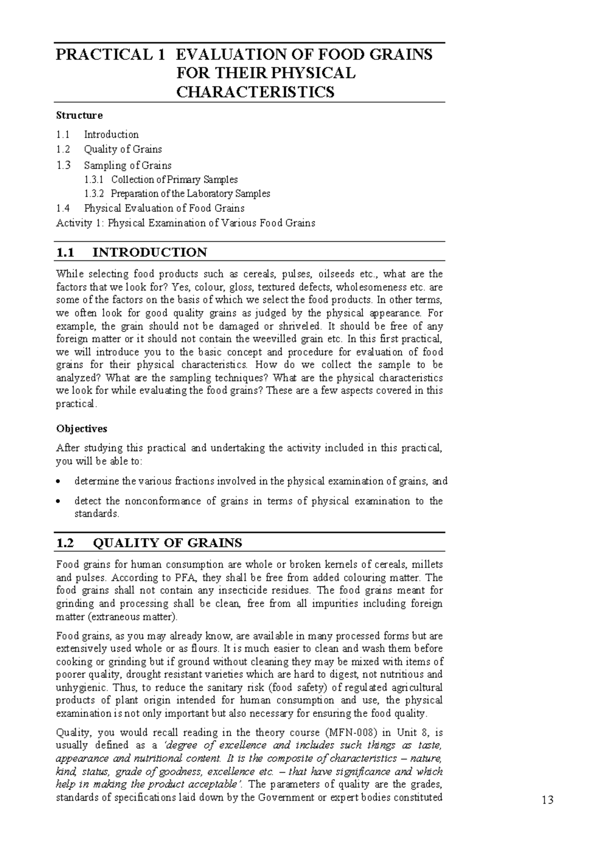 Practical-1 - Principles of Food Science - PRACTICAL 1 EVALUATION OF ...