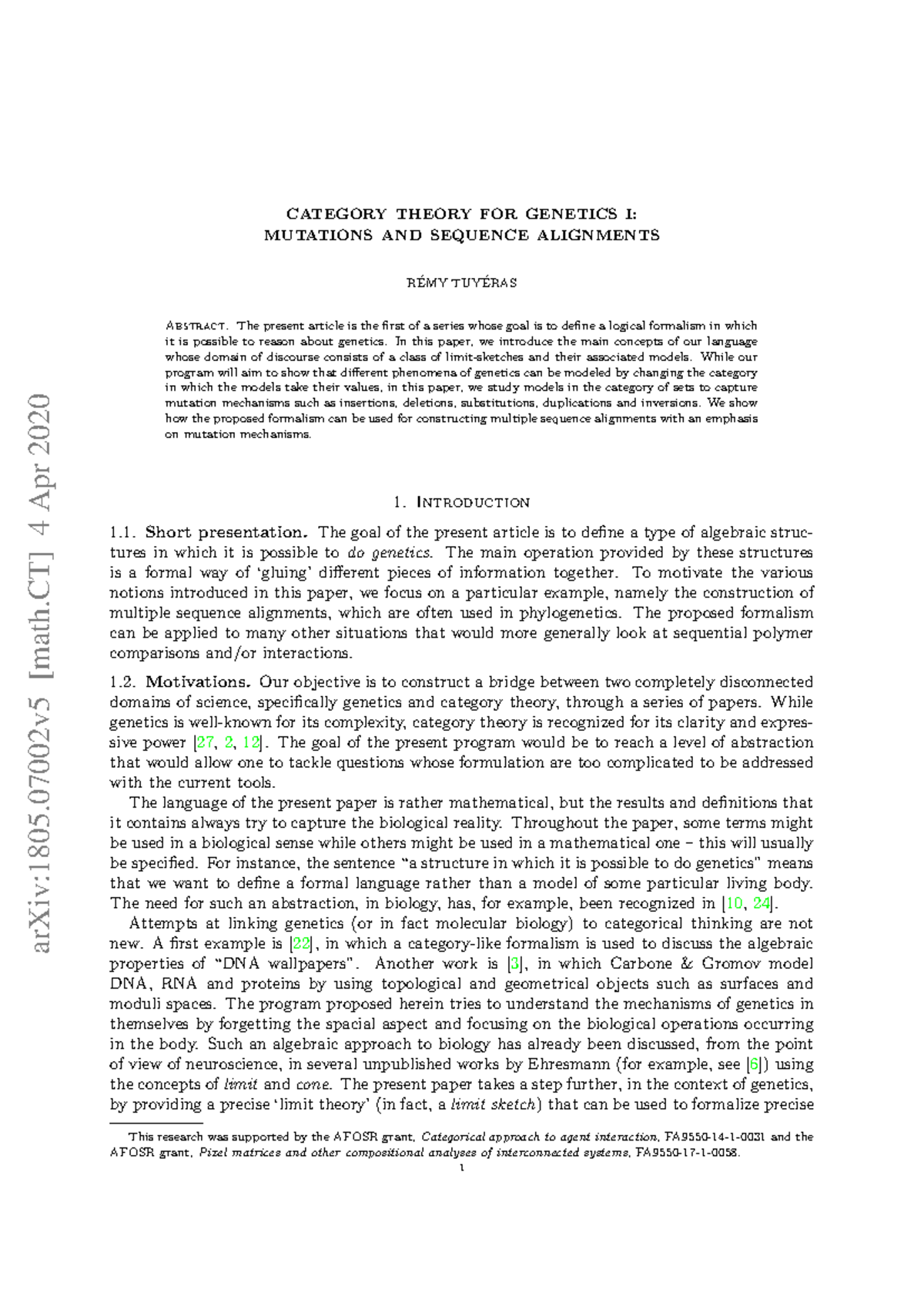 Category Theory for genetics I - CATEGORY THEORY FOR GENETICS I ...