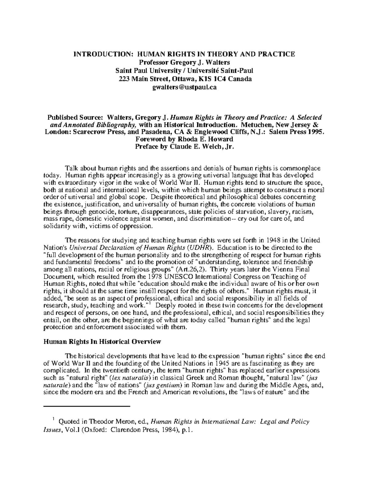 Human Rights Theory&Practice-Walters - INTRODUCTION: HUMAN RIGHTS IN ...