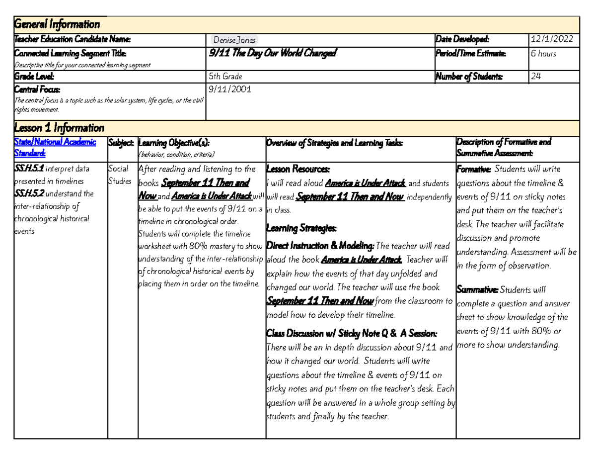D165 Task 2 Connected Learning Lesson Plan - General Information ...
