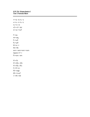 Test 1 - Review Sheet - KIN 216 : Biomechanics I Test 1 Review You will ...