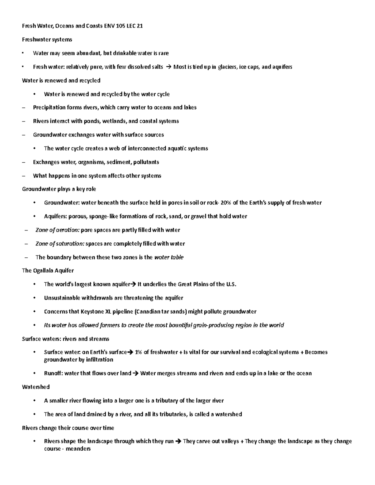 ENV 105 Lecture 21 Fresh Water - Fresh Water, Oceans and Coasts ENV 105 ...