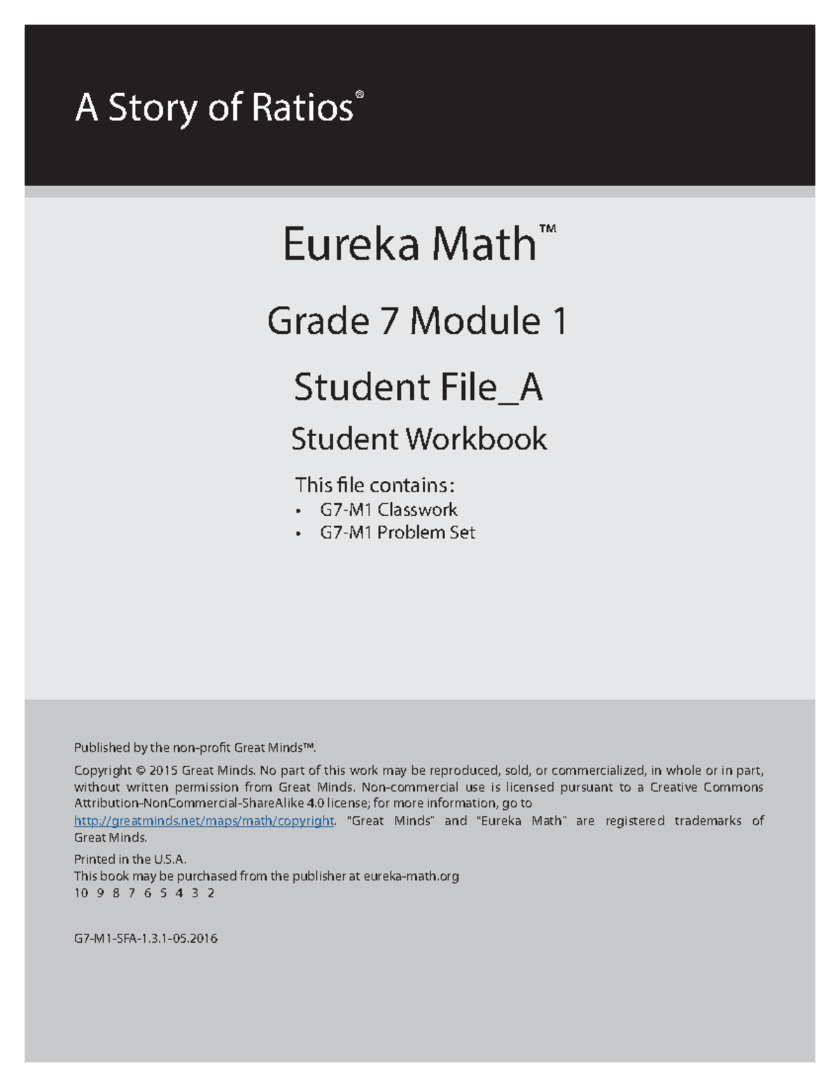 Eureka Math Gr7 M1 Student Workbook - Published by the non-profit Great ...