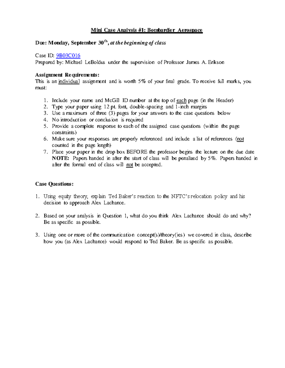 Seminar assignments - questions for mini case analysis - 1st case ...