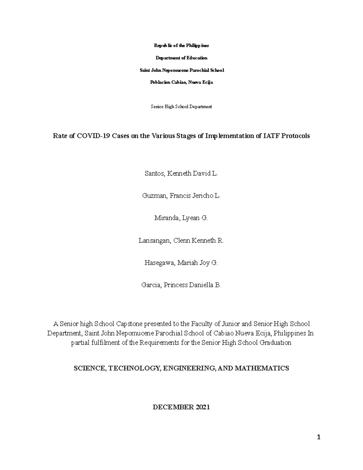 Rate of Covid-19 Cases on the Various Stages of Implementation of IATF ...