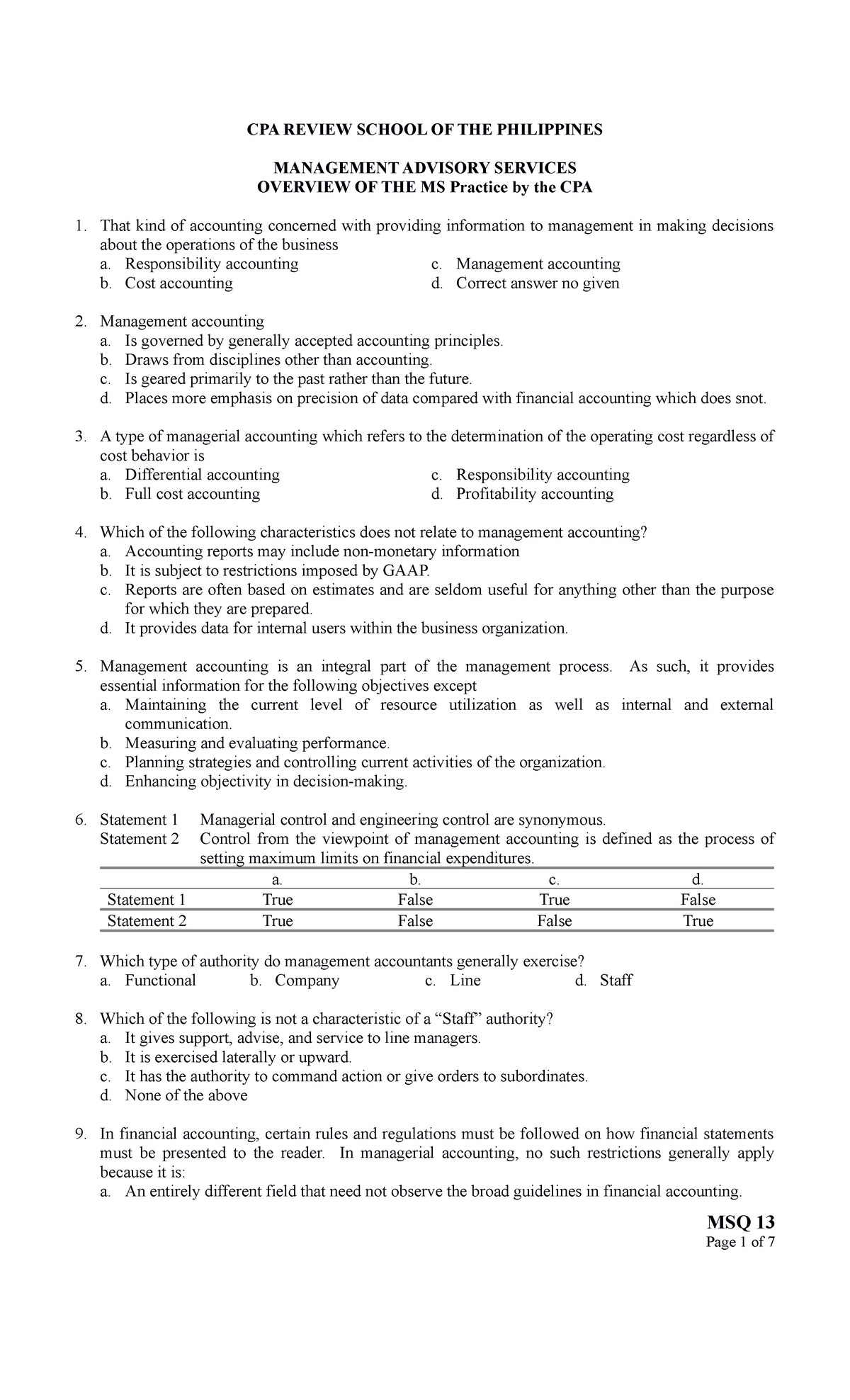 Overview of the MS Practice by the CPA - CPA REVIEW SCHOOL OF THE ...