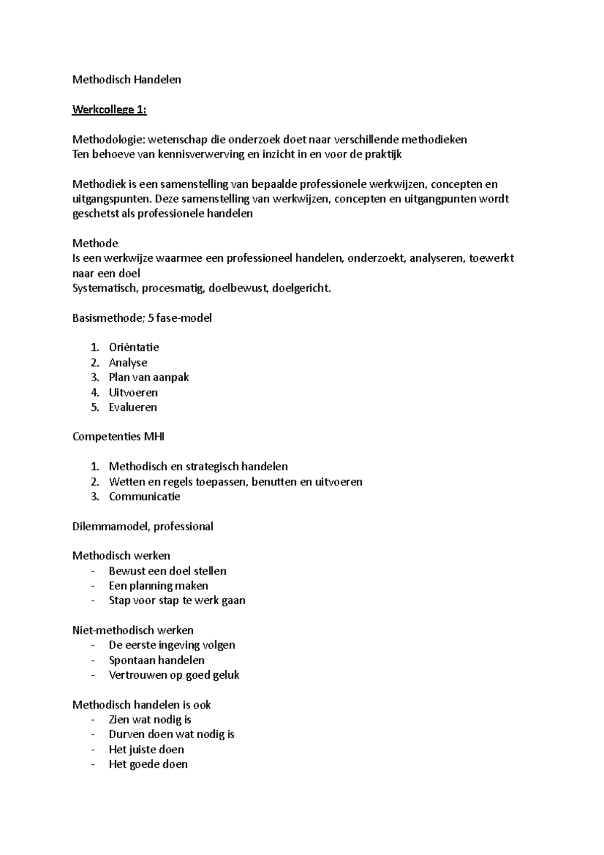 Methodisch Handelen - opgaven - Methodisch Handelen Werkcollege 1 ...