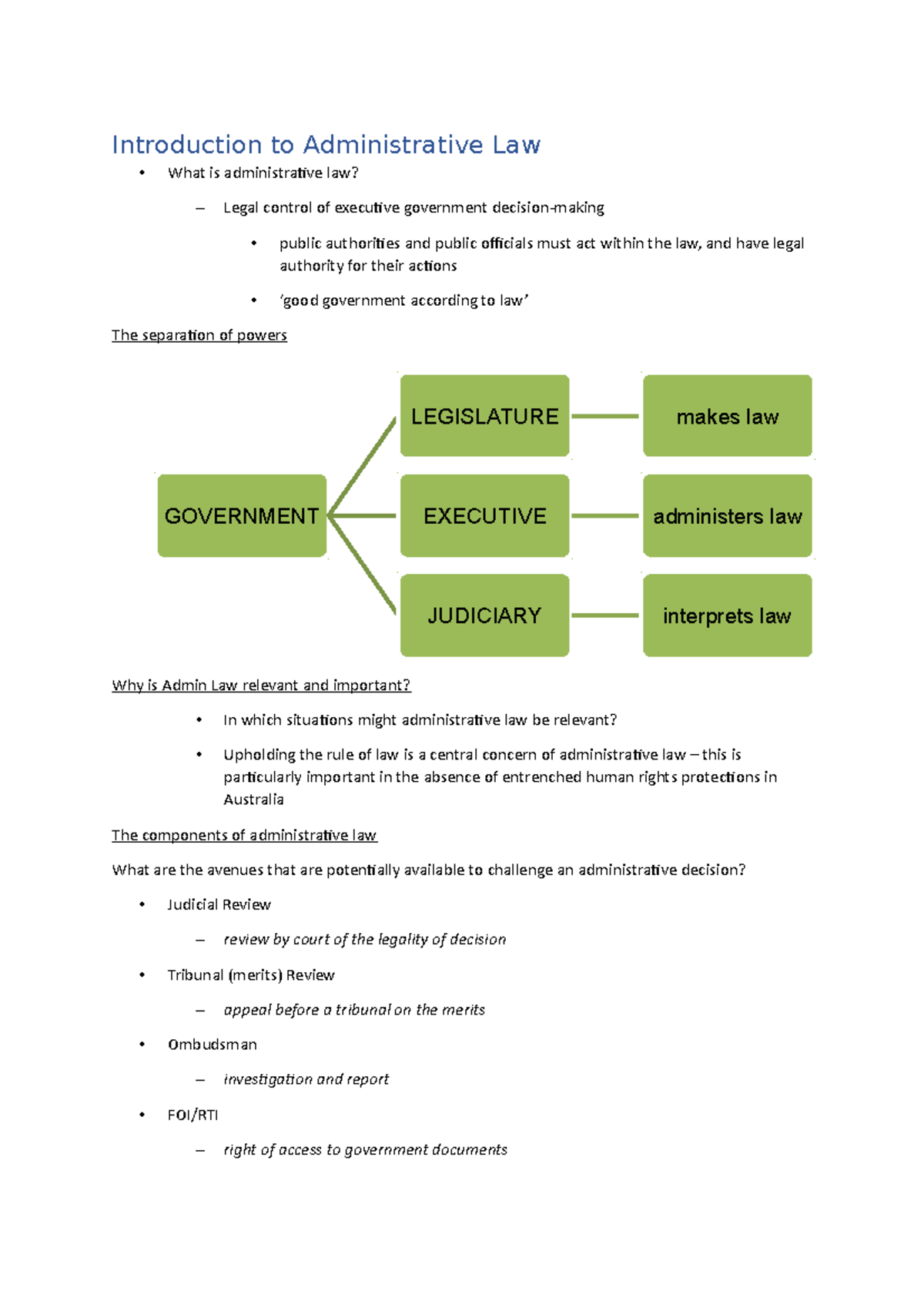 Notes - useful for the subject - Introduction to Administrative Law ...