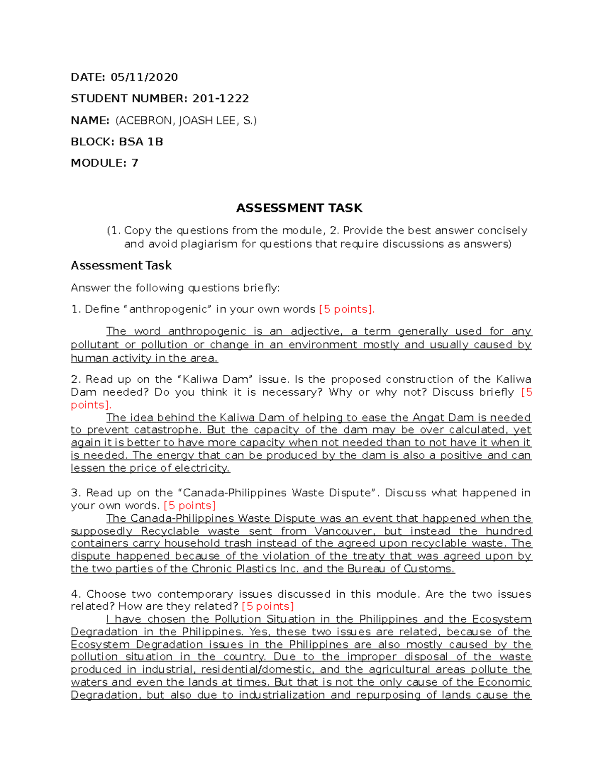 MOD 7 AT MST01.docx - DATE: 05/11/ STUDENT NUMBER: 201- NAME: (ACEBRON ...