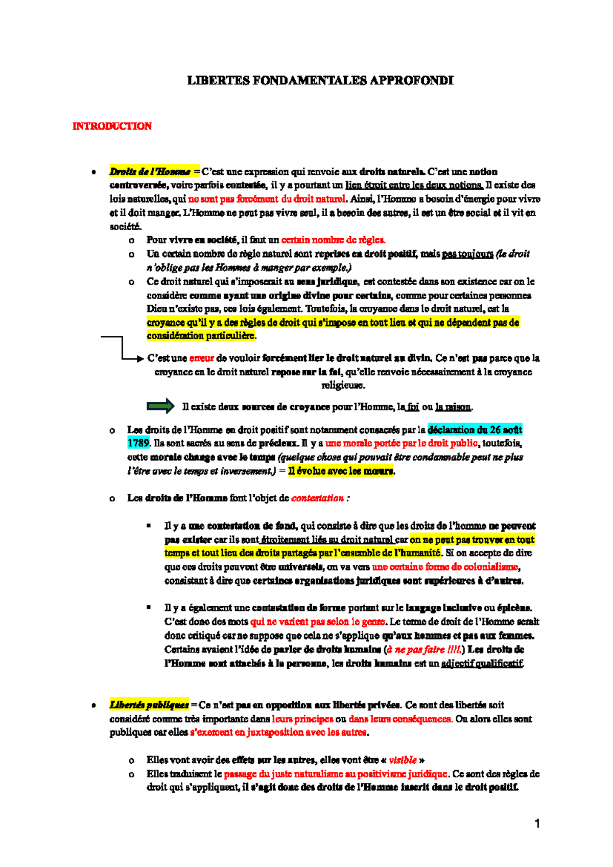 LDFA cours - Libertés et Droits Fondamentaux - Studocu