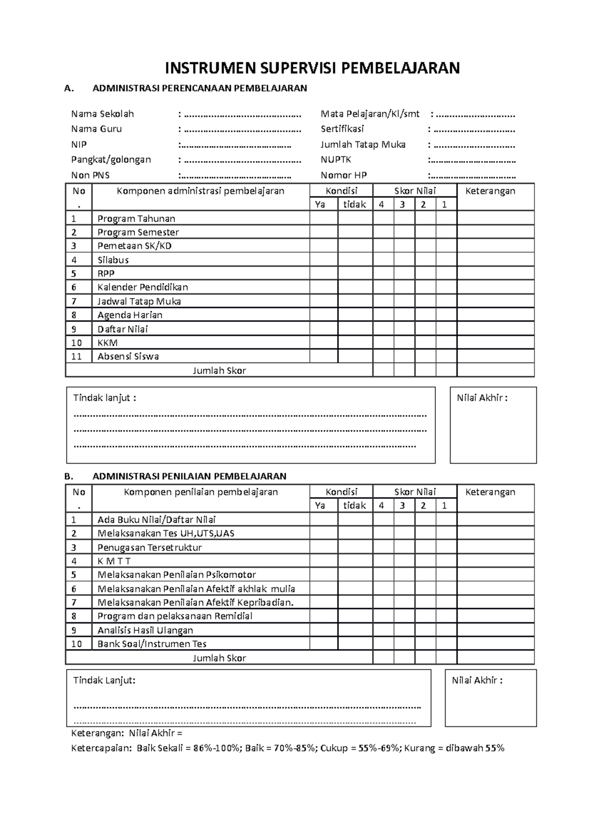 Instrumen-supervisi - So mich - INSTRUMEN SUPERVISI PEMBELAJARAN A ...