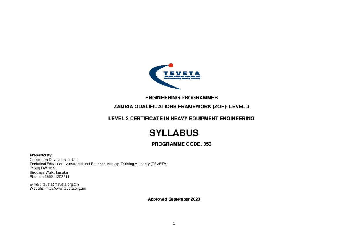 Teveta Engineering Syllabus 2023 - ENGINEERING PROGRAMMES ZAMBIA ...