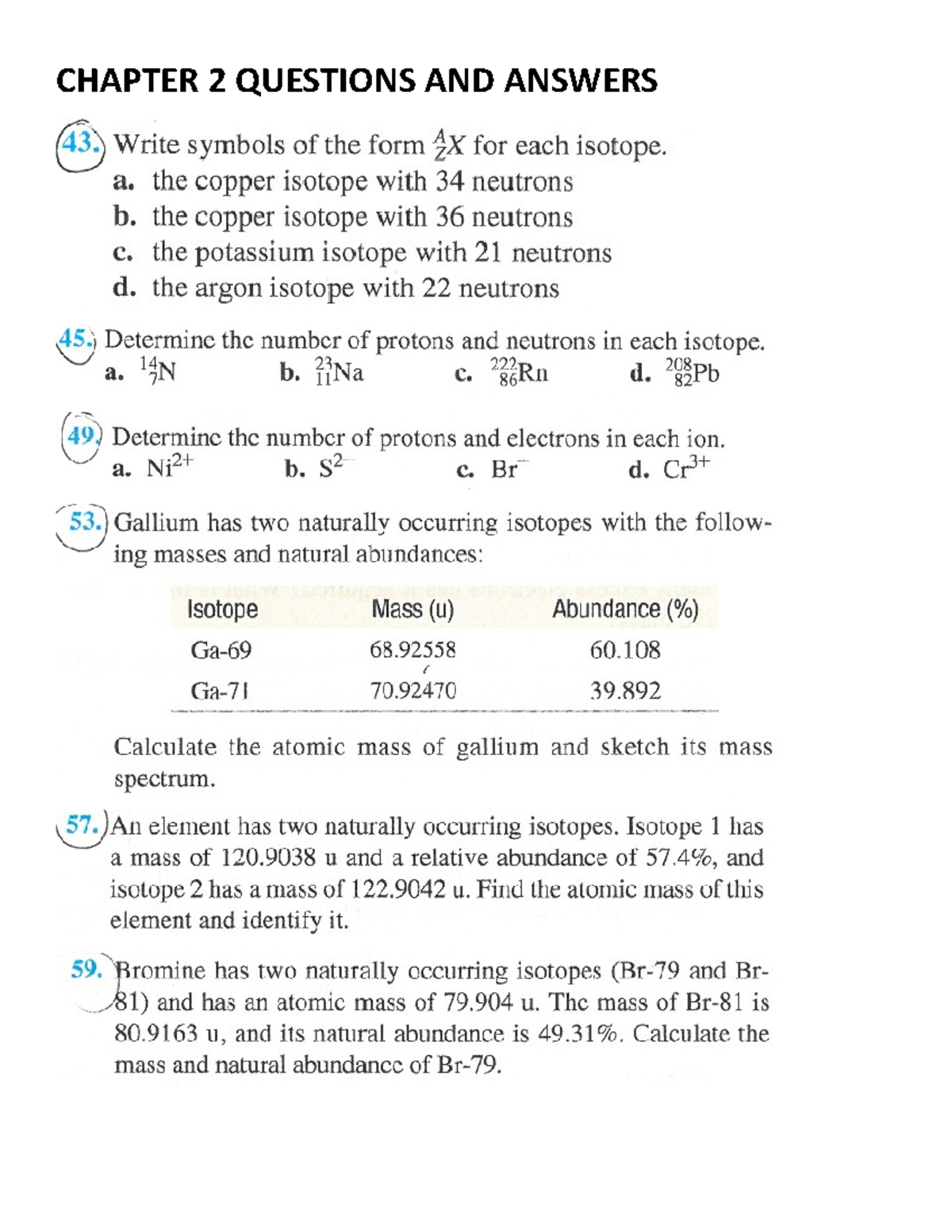 Questions CH2 + answers - Chem 101 - CHAPTER 2 QUESTIONS AND ANSWERS ...