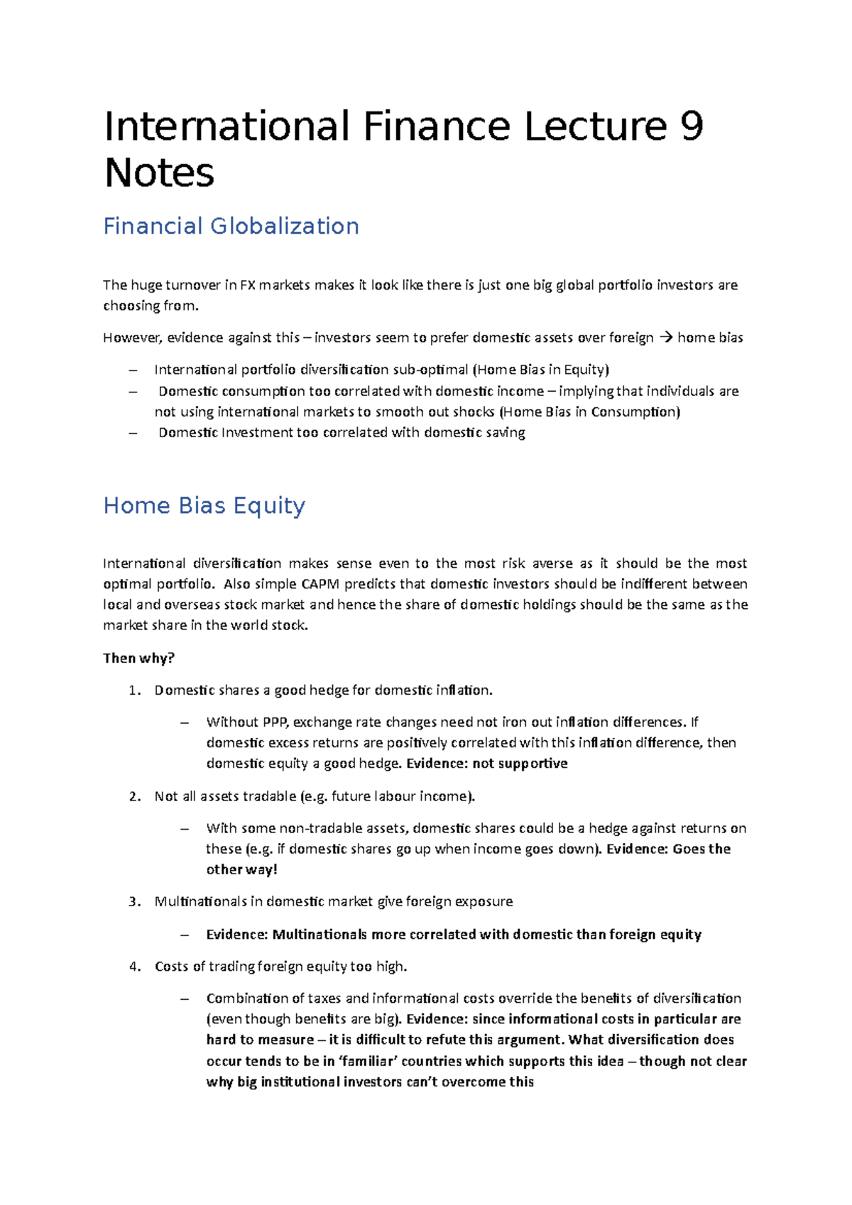 International Finance Lecture 9 Notes - International Finance Lecture 9 ...