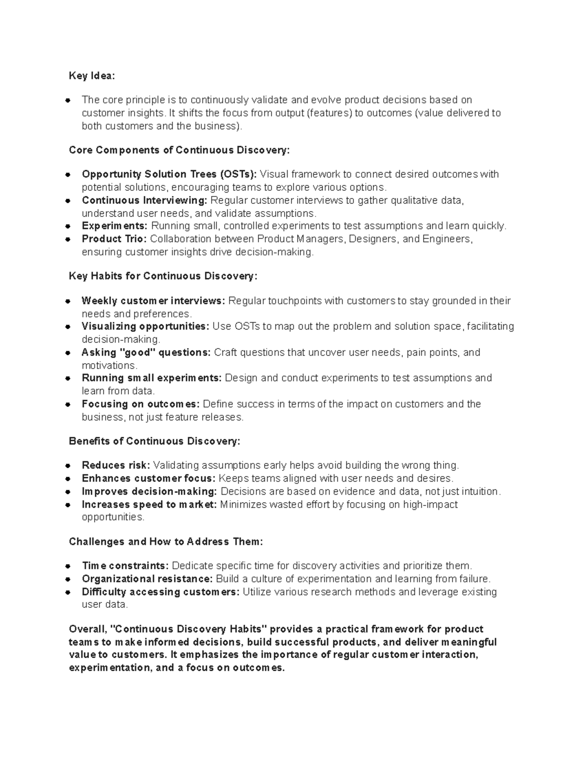 Continuous Discovery Habit Summary - Key Idea: The core principle is to ...
