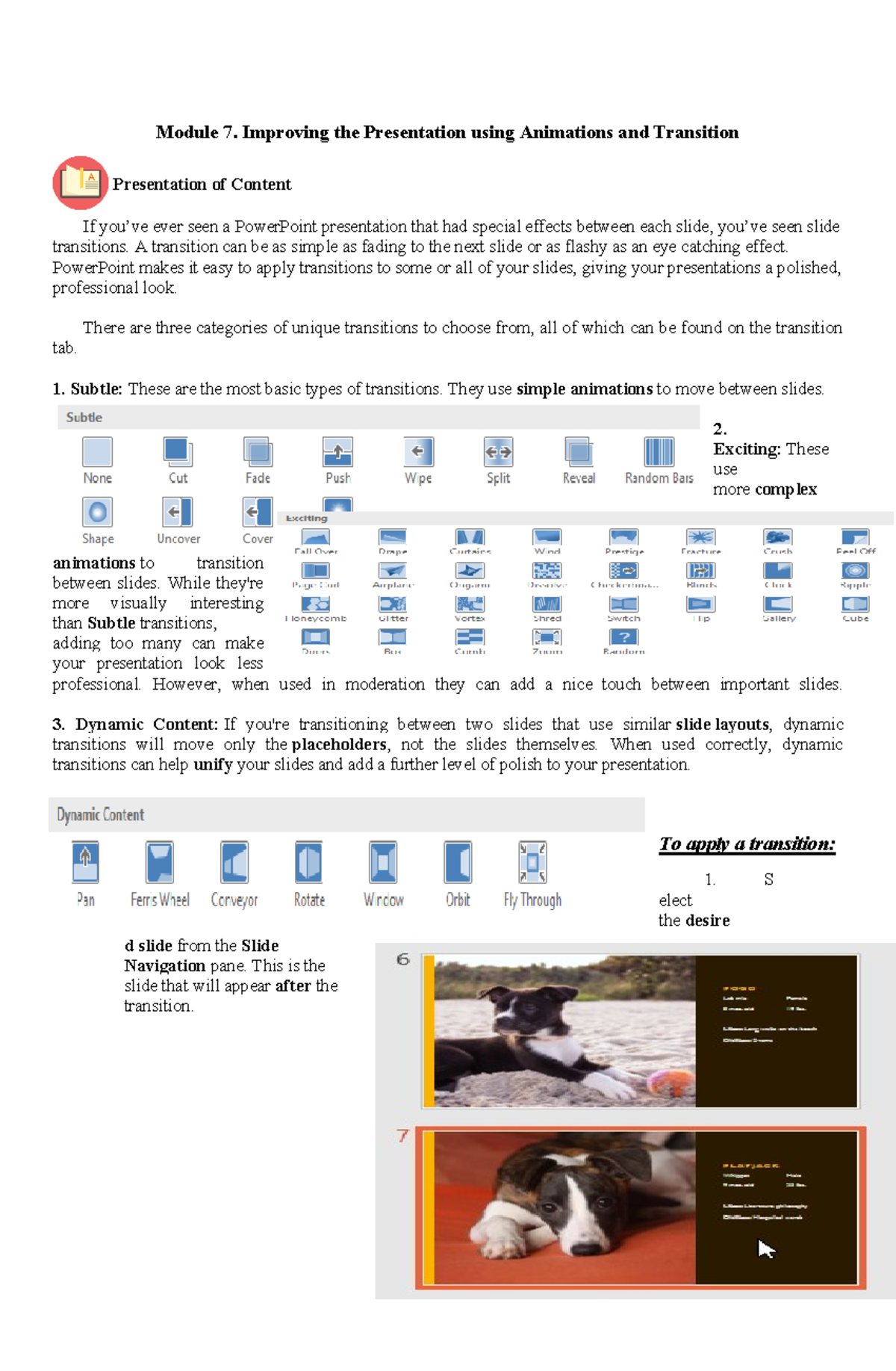 Topic 8. Improving the Presentation using Animations and Transition ...
