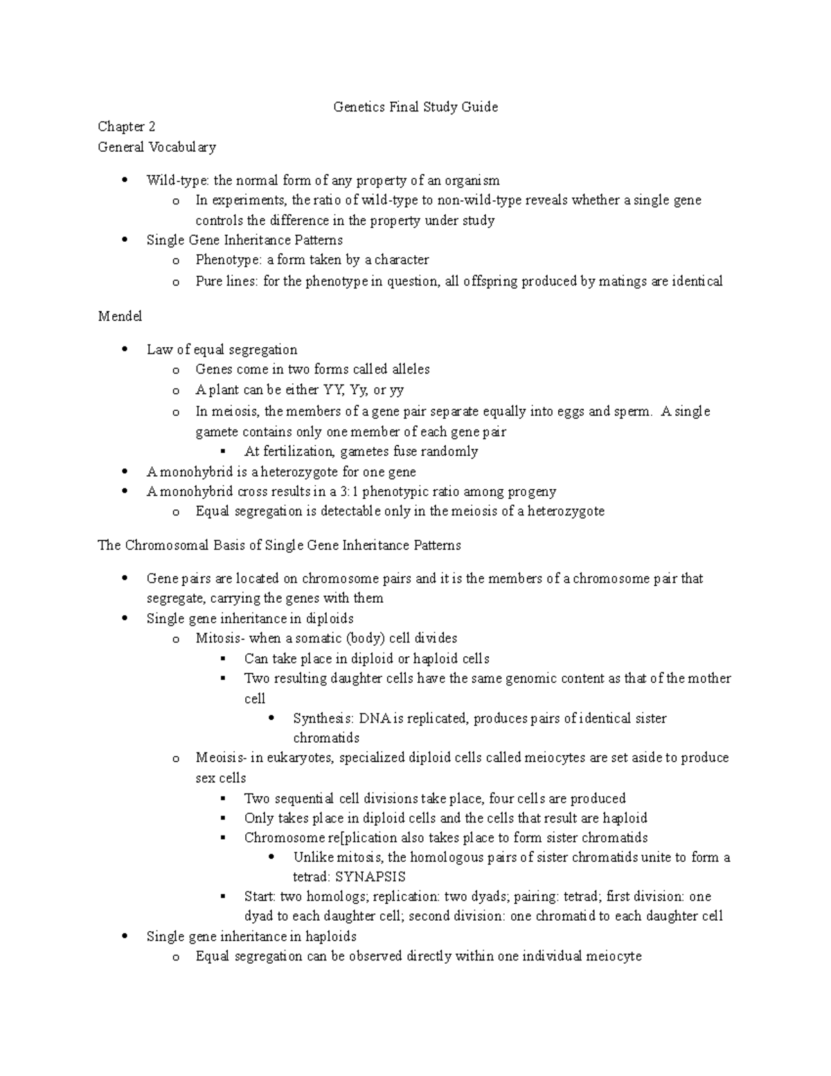 Genetics Final Study Guide - A single gamete contains only one member ...