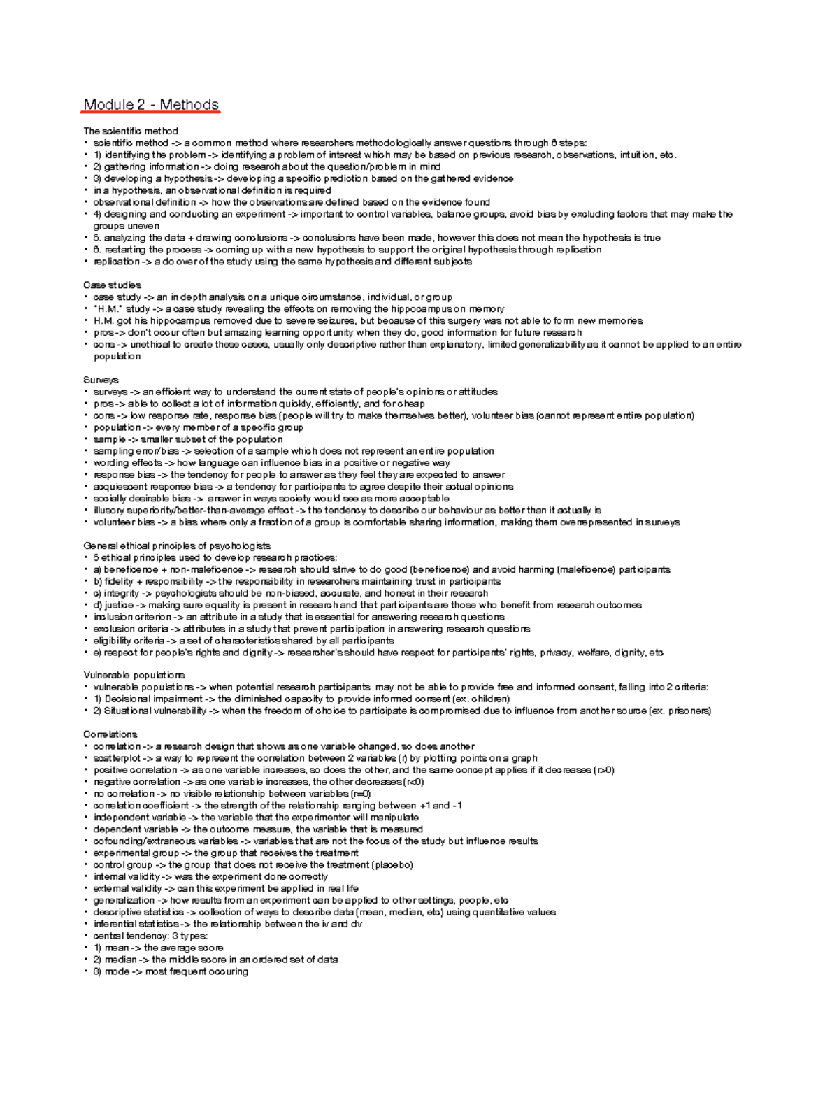PSY1101 final notes - Module 2 - Methods The scientific method ...
